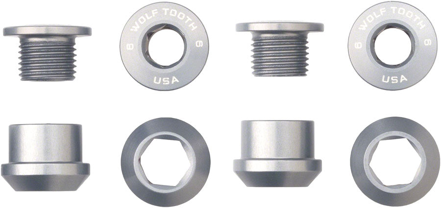 Wolf Tooth 1x Chainring Bolt Set - 6mm Dual Hex Fittings Set/4 Raw Sil ...