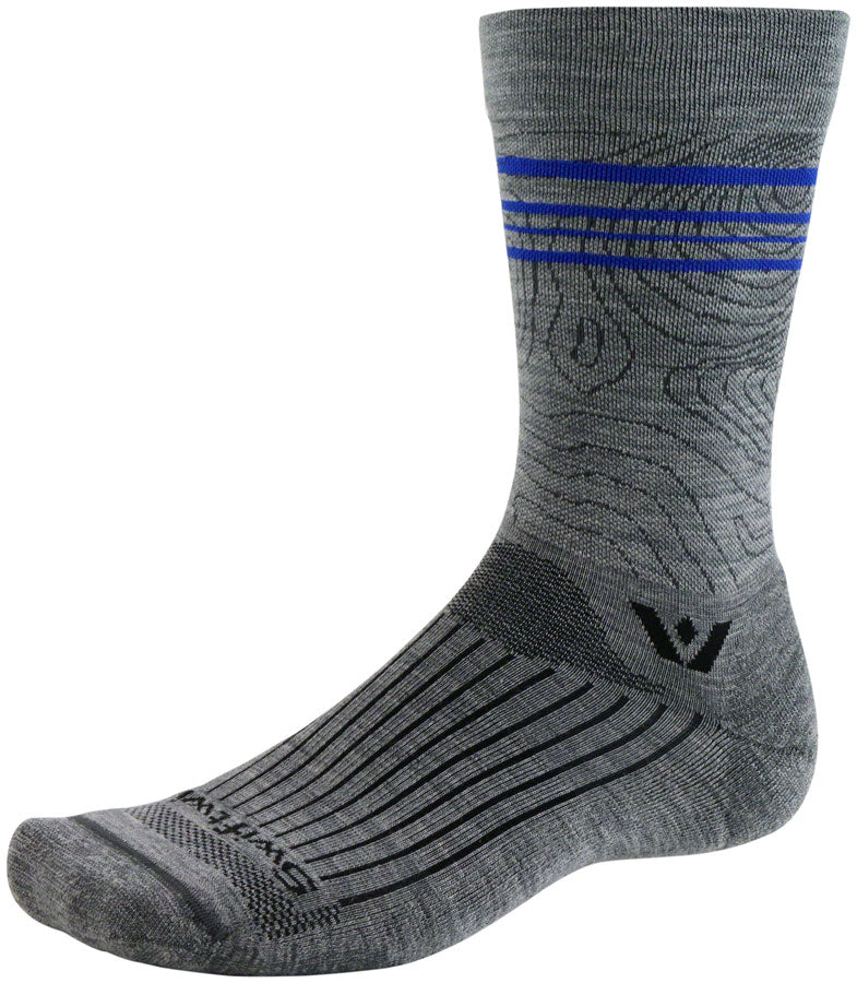 Swiftwick Pursuit Crew Socks - 6" Topographic Gray Medium ...